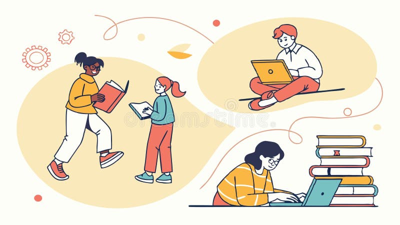 Collection of Students in Various Learning and Reading Scenes Vector ...