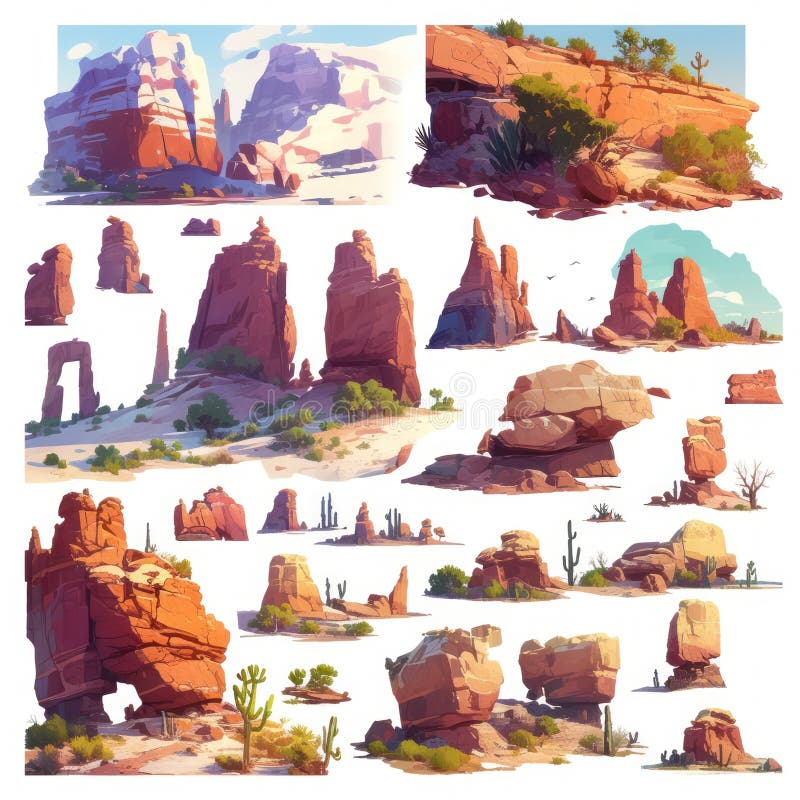 Collection of Stunning Desert Landscape Illustrations Depicting Red ...