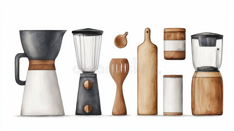 A Collection of Stylish Kitchen Tools Including Blenders Utensils and ...