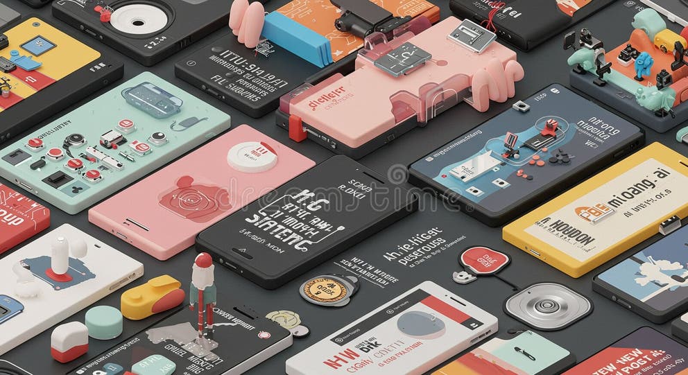 A Collection of Stylized, AI-generated Tech Gadgets in a Grid Layout ...