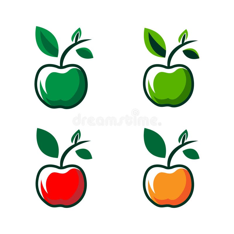 Collection of Stylized Apple Logos and Icons with Leaves in Various ...