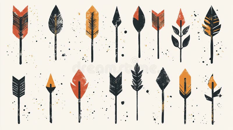 Collection of Stylized Arrows with Textured Design Elements Stock ...