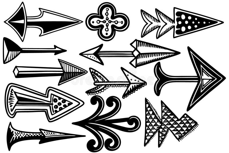 A Collection of Stylized Black and White Arrows with Various Decorative ...