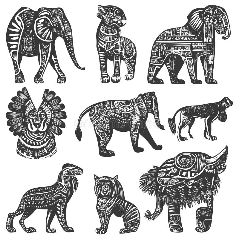 Collection of Tribal Style Animals African Wildlife Decor Stock Vector ...