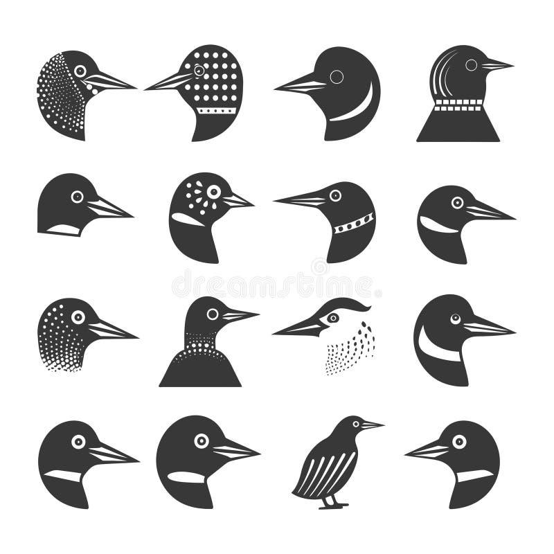 Collection of Stylized Loon Bird Heads: Vector Illustration Stock ...