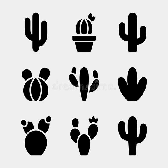 Collection of Stylized Cactus Icons for Design Stock Illustration ...