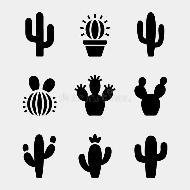 Collection of Stylized Cactus Icons for Design Stock Illustration ...