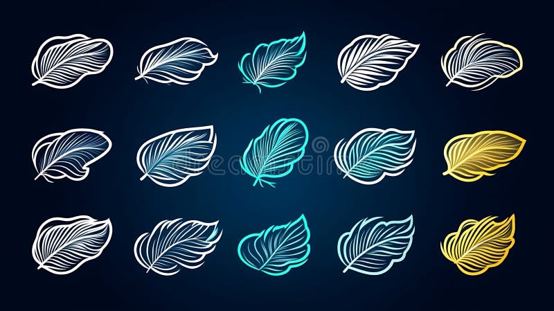 Collection of Stylized Feather Leaf Designs in Various Colors Stock ...