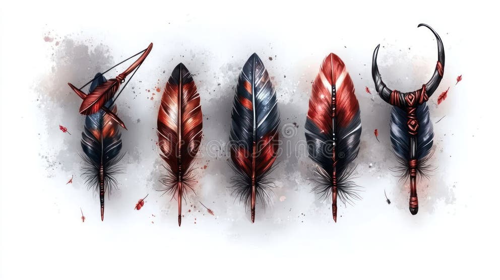 Stunning Red and Black Native American Feathers with Arrow and Crescent ...