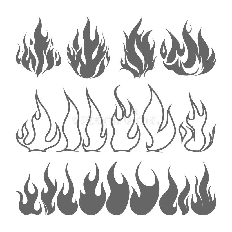 Collection of Stylized Fire and Flame Illustrations in Various Shapes ...