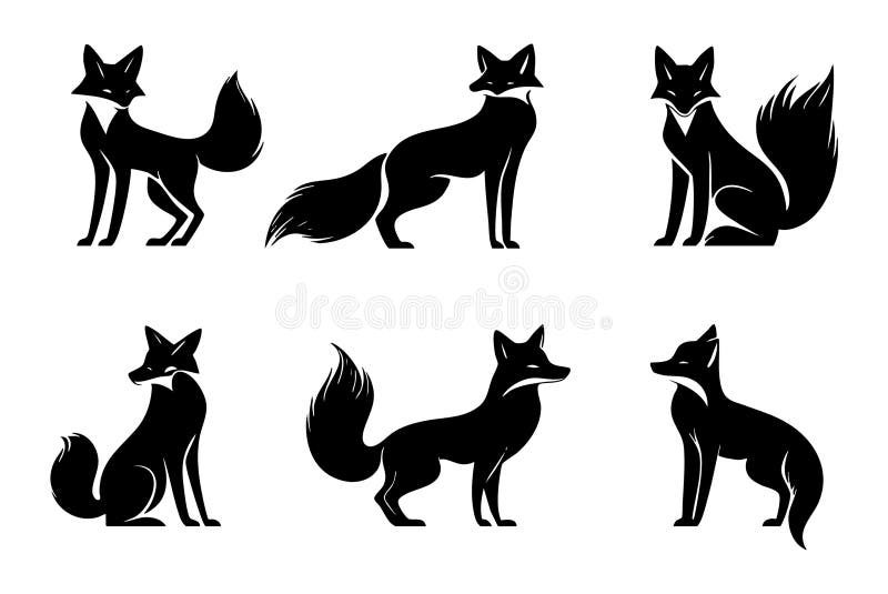 A Collection of Stylized Fox Silhouettes, Showcasing Different Poses ...