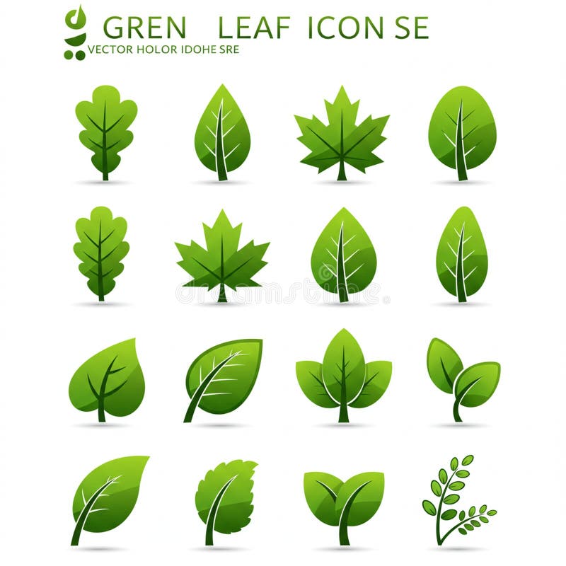 A Collection of Stylized Green Leaf Icons in Various Shapes and Styles ...