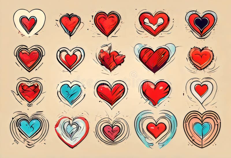 Collection of Stylized Heart Illustrations Stock Illustration ...