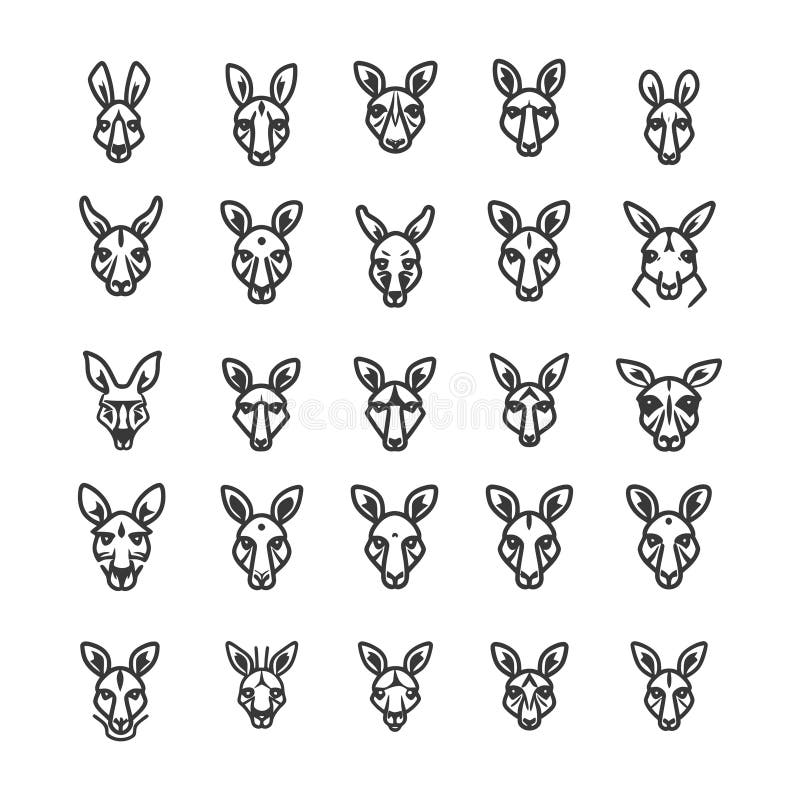 Collection of Thirty Geometric Kangaroo Heads, Australian Animal Icons ...