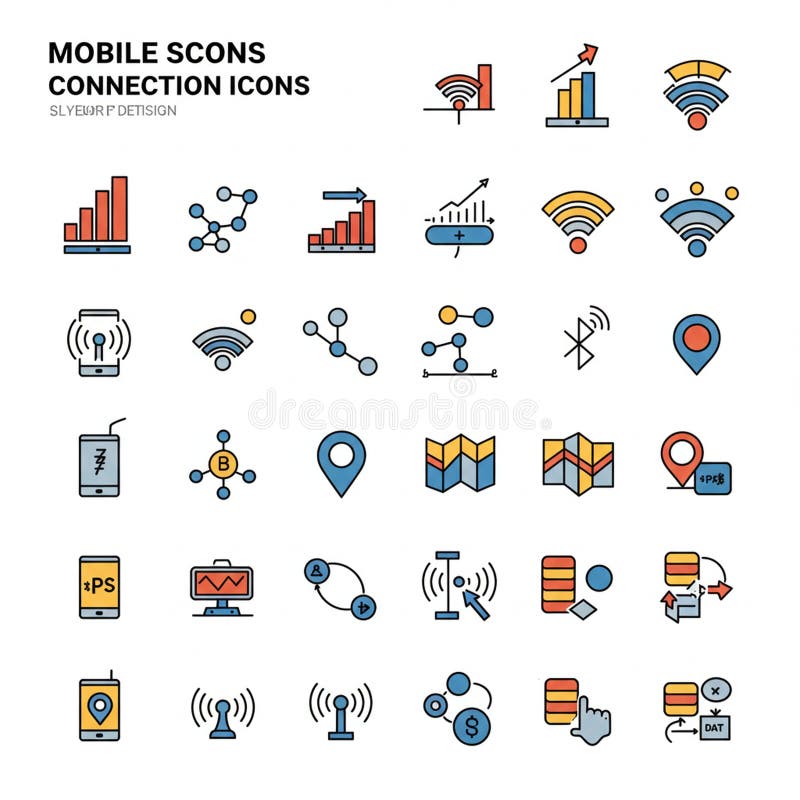A Collection of Stylized Mobile Connection Icons, Prominently Featuring ...