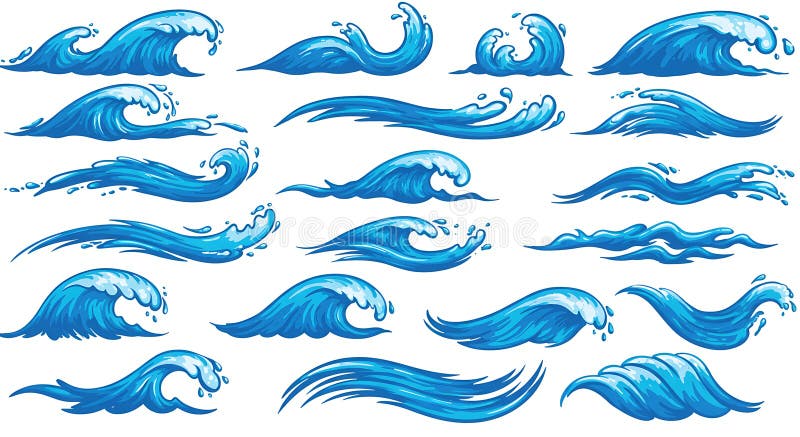 A Collection of Stylized Ocean Wave Illustrations. Each Wave Varies in ...