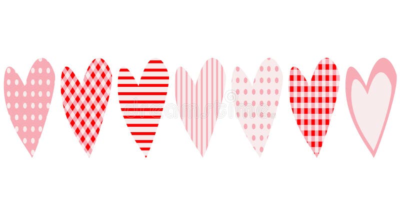 Collection of Stylized Pink Hearts Lined Up in a Row Stock Vector ...
