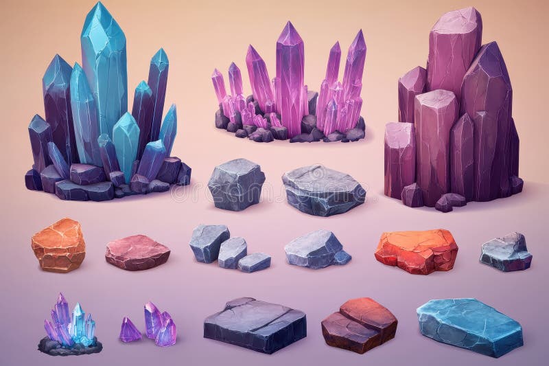 A Collection of Stylized Rocks and Crystals for Graphic Design or Game ...