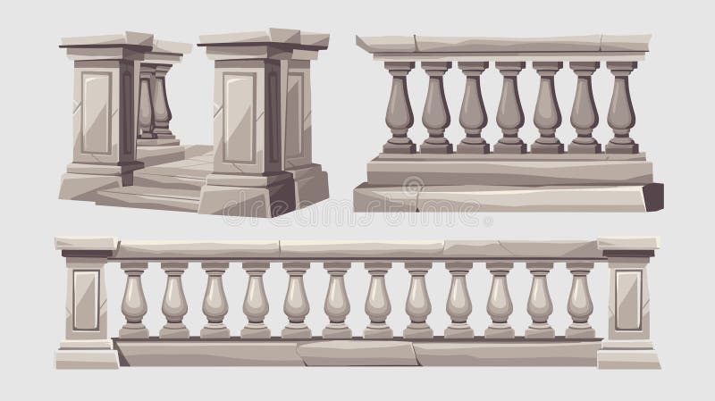 Elegant Stone Railing Designs for Architectural Rendering Stock Vector ...