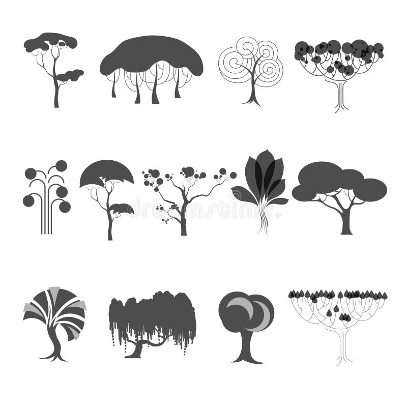 Collection of Stylized Trees Silhouettes Stock Vector - Illustration of ...