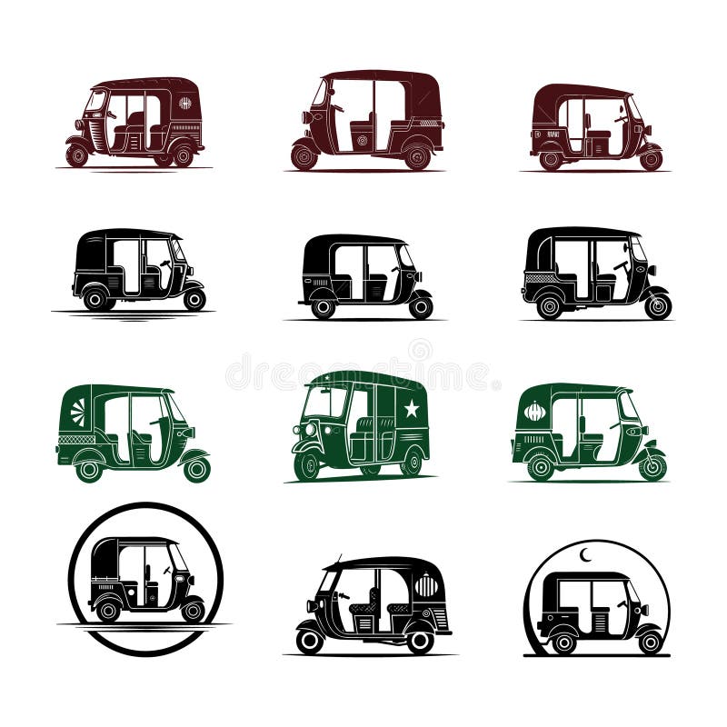 Auto Rickshaw Vector Icon Set Stock Vector - Illustration of taxi ...