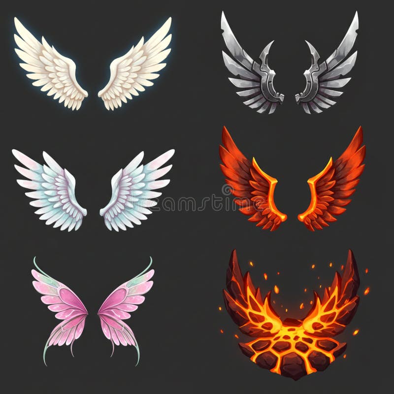 A Collection of Stylized Wings, Each with Distinct Designs: White ...
