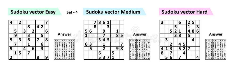 Collection Sudoku Game with Answers. Different Complexity Stock Vector - Illustration of ...