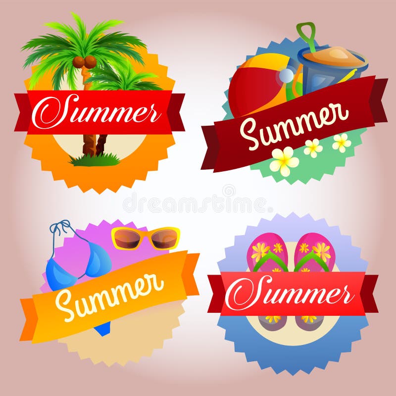 Collection Summer Badge Beach Theme Stock Vector - Illustration of ...