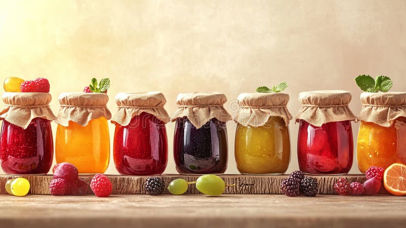 A Collection of Summer Fruit Jams in Jars with a Rustic Label Design ...