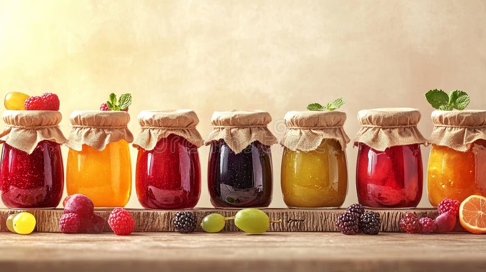 A Collection of Summer Fruit Jams in Jars with a Rustic Label Design ...