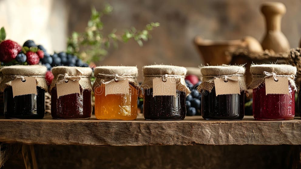 A Collection of Summer Fruit Jams in Jars with a Rustic Label Design ...