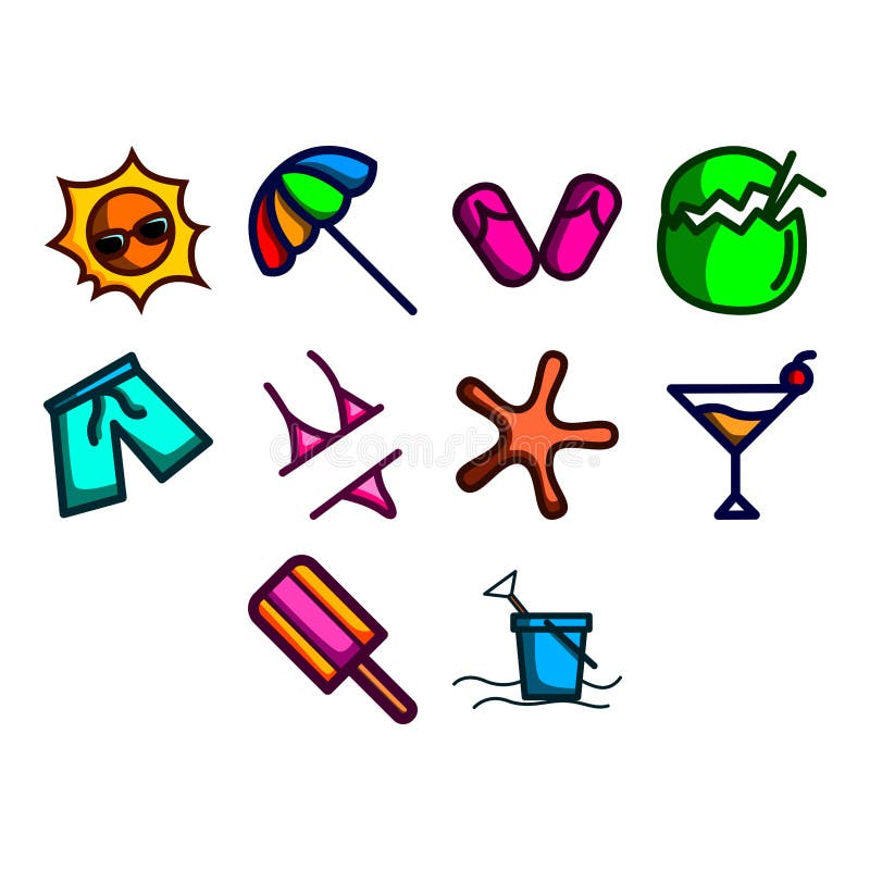 Summer season icon set stock vector. Illustration of pants - 256867787