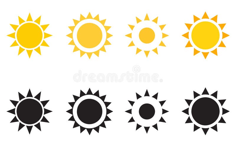 Collection of Sun Icons - Bright and Bold Vector Illustrations Stock ...