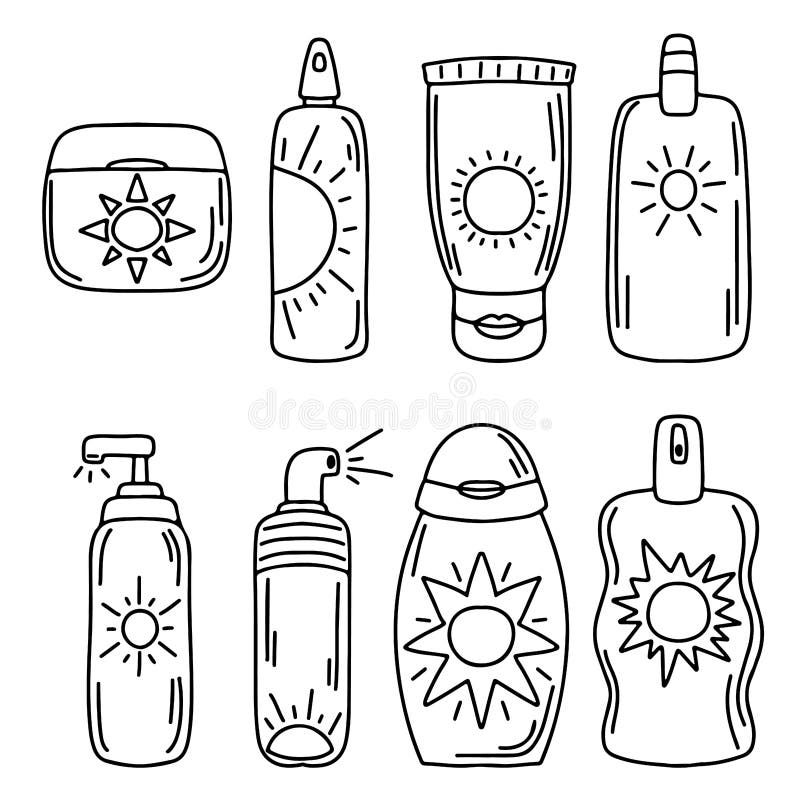 Collection of Sunscreens in Hand Drawn Doodle Style. Vecctor Doodle ...