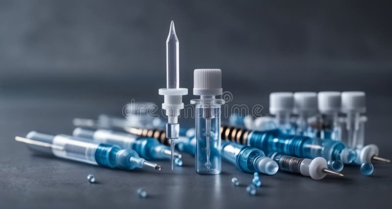 A Collection of Syringes and Needles on a Dark Background Stock ...