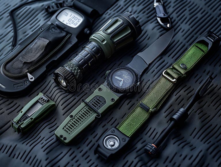 Tactical Gear Layout on Textured Surface Stock Photo - Image of robust ...