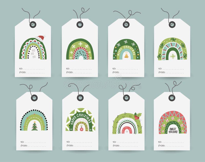 Collection of Tags with Festive Rainbows. Stock Vector - Illustration ...