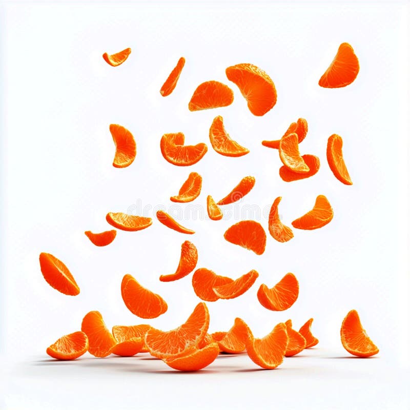 A Vibrant Display of Tangerine Segments Floating and Scattered Against ...