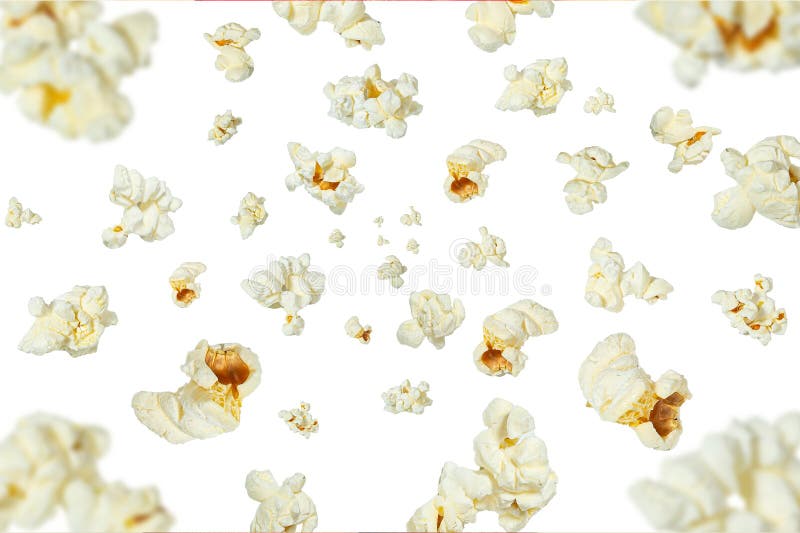 Popcorn Flying Out of Green White Striped Paper Box, Isolated on White ...