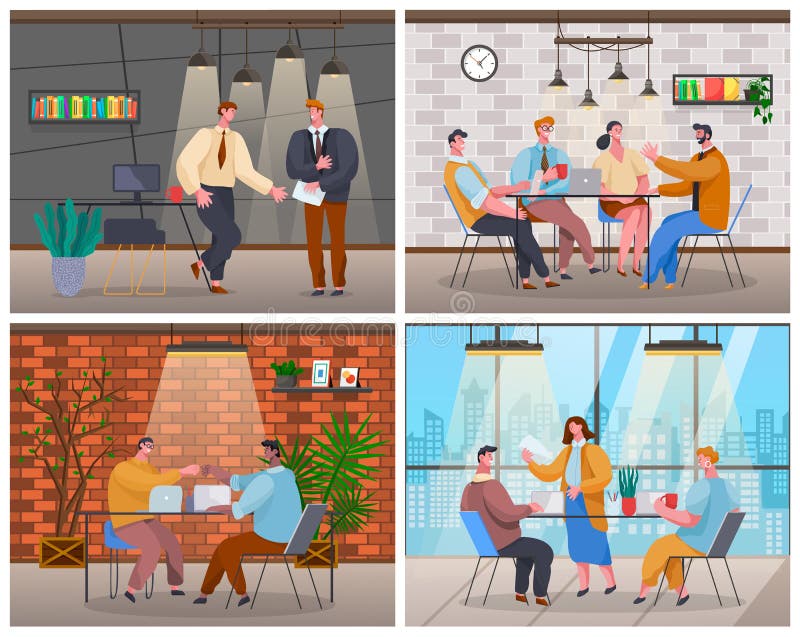 People Working in Office Set, Teams Collection Stock Vector ...