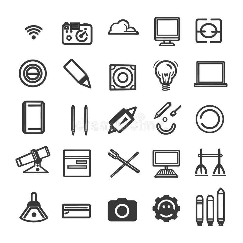 Collection of Hand-Drawn Technology and Design Icons Stock Vector ...