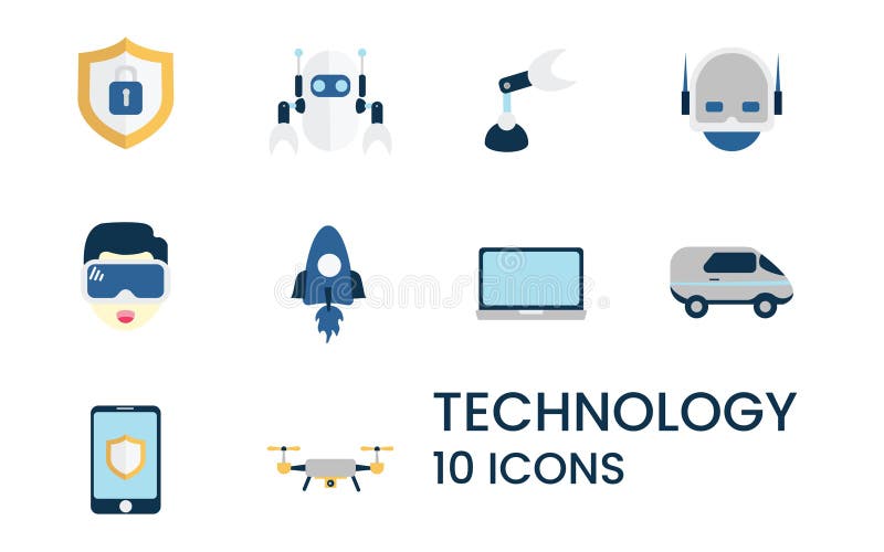 Set of 10 Flat Technology Icons - Digital and Innovation Themes Stock ...