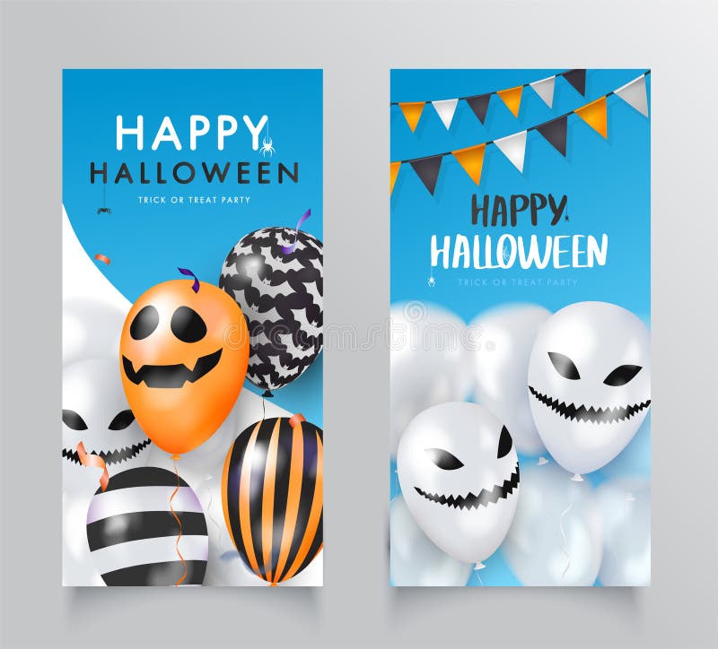 Collection Template Blue Banner with 3d Balloons with Faces. Happy ...