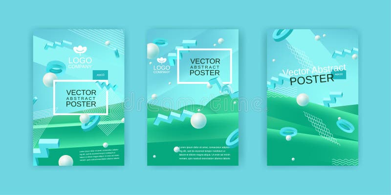 Vector Abstract Posters Set in Blue and Green Colors Stock Vector ...