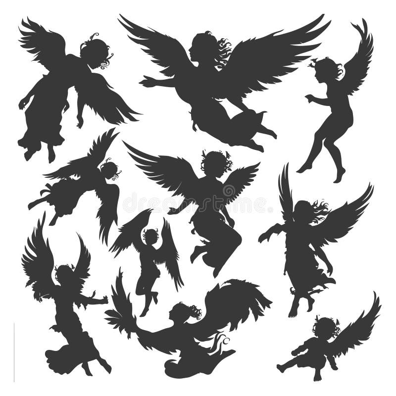 Collection of Flying Angel Silhouettes: Graceful Wings and Heavenly ...