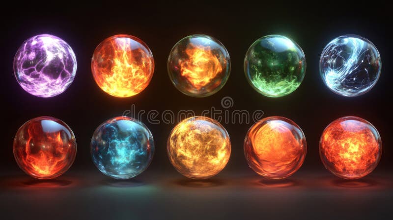 Collection of Ten Glowing Spheres with Varied Energy and Plasma Effects ...