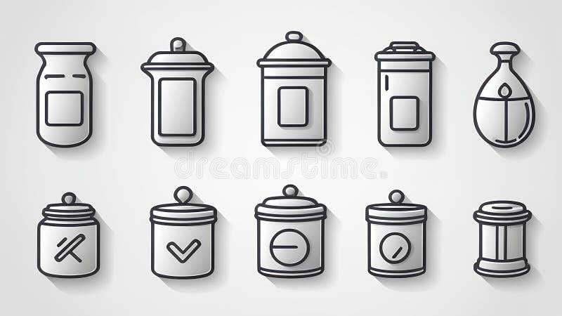 Collection of Ten Stylized Container Icons with Various Shapes and ...