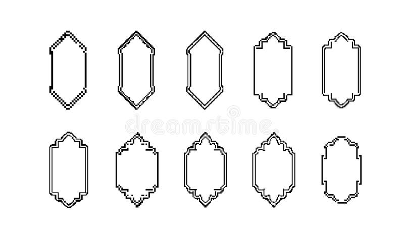 Collection of Ten Unique Pixel Art Frames with Various Geometric Shapes ...