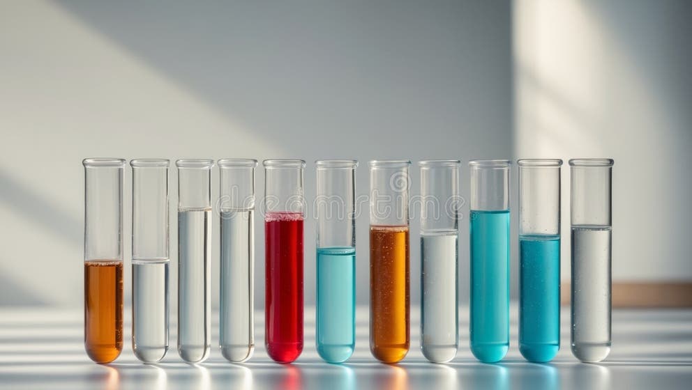 A Collection of Test Tubes Filled with Various Liquid Solutions Stock ...