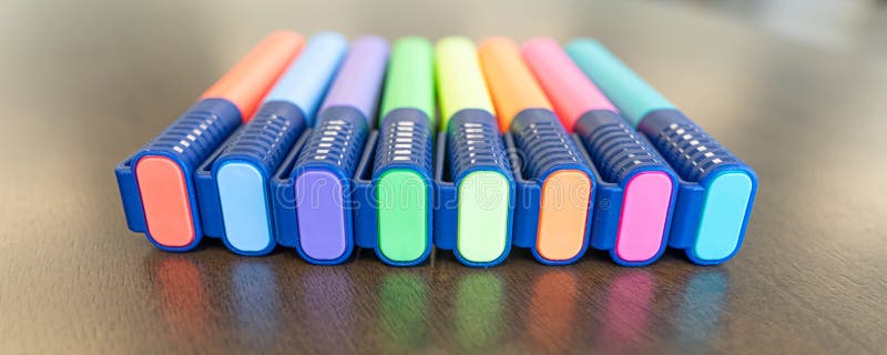 Collection of Text Marker Highlighters on Table Surface Stock Photo ...